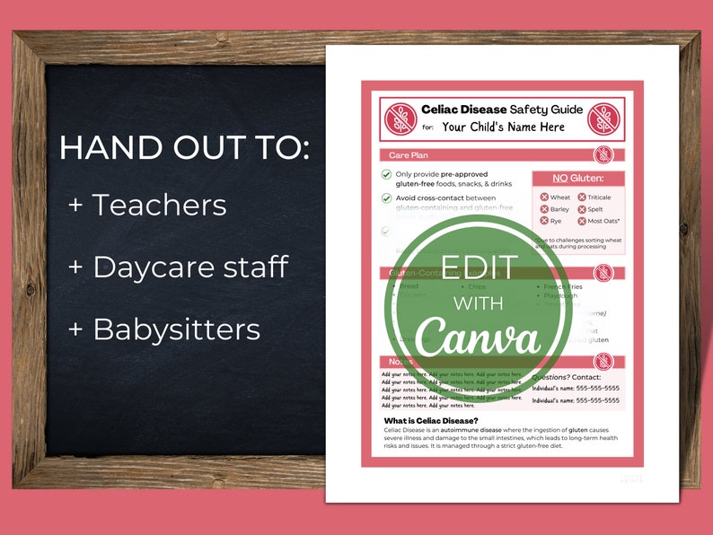 Celiac Disease Information Sheet for Kid, Gluten Free Kid, Gluten Free ...