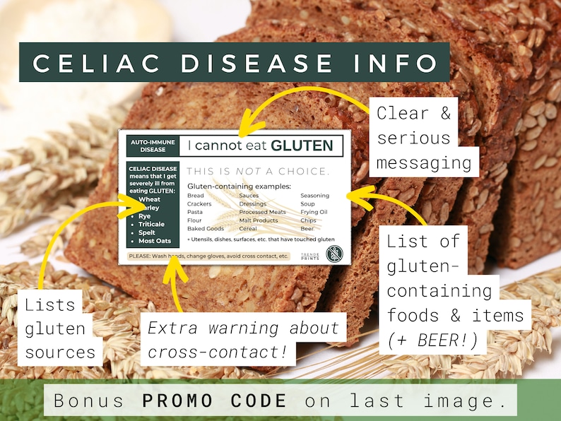 Celiac Disease Card for Restaurants and Travel, Gluten-free Diet Food ...