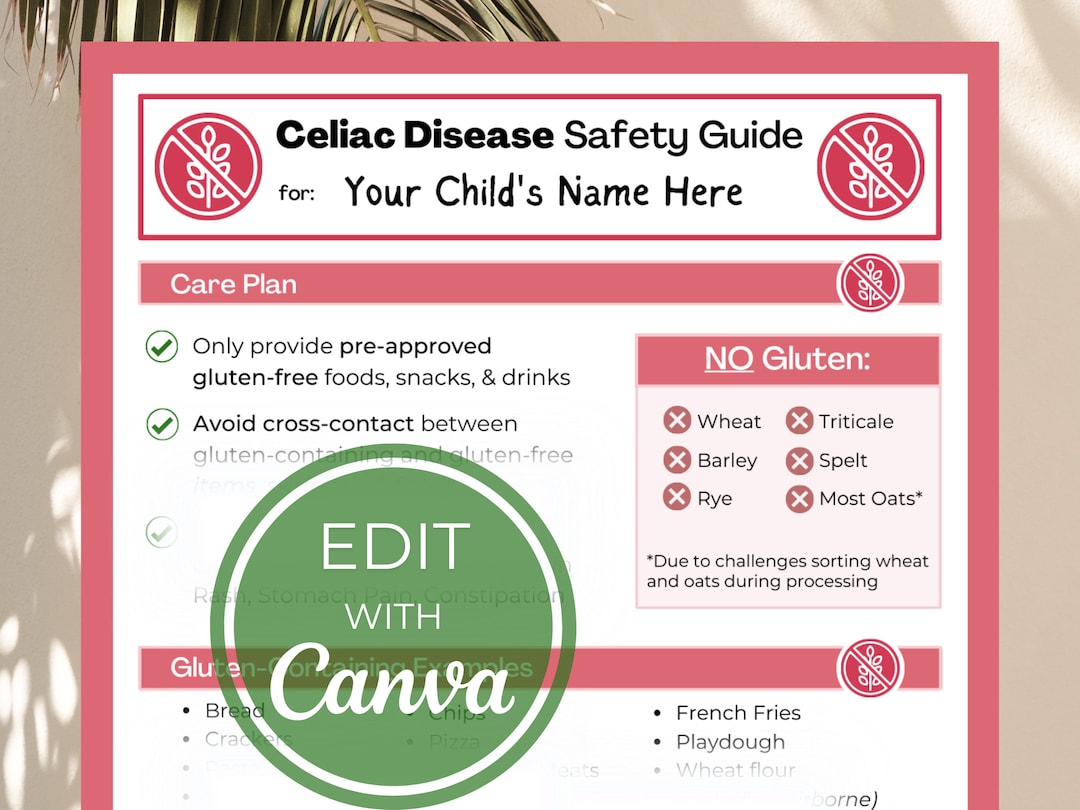 Celiac Disease Information Sheet for Kid, Gluten Free Kid, Gluten Free ...