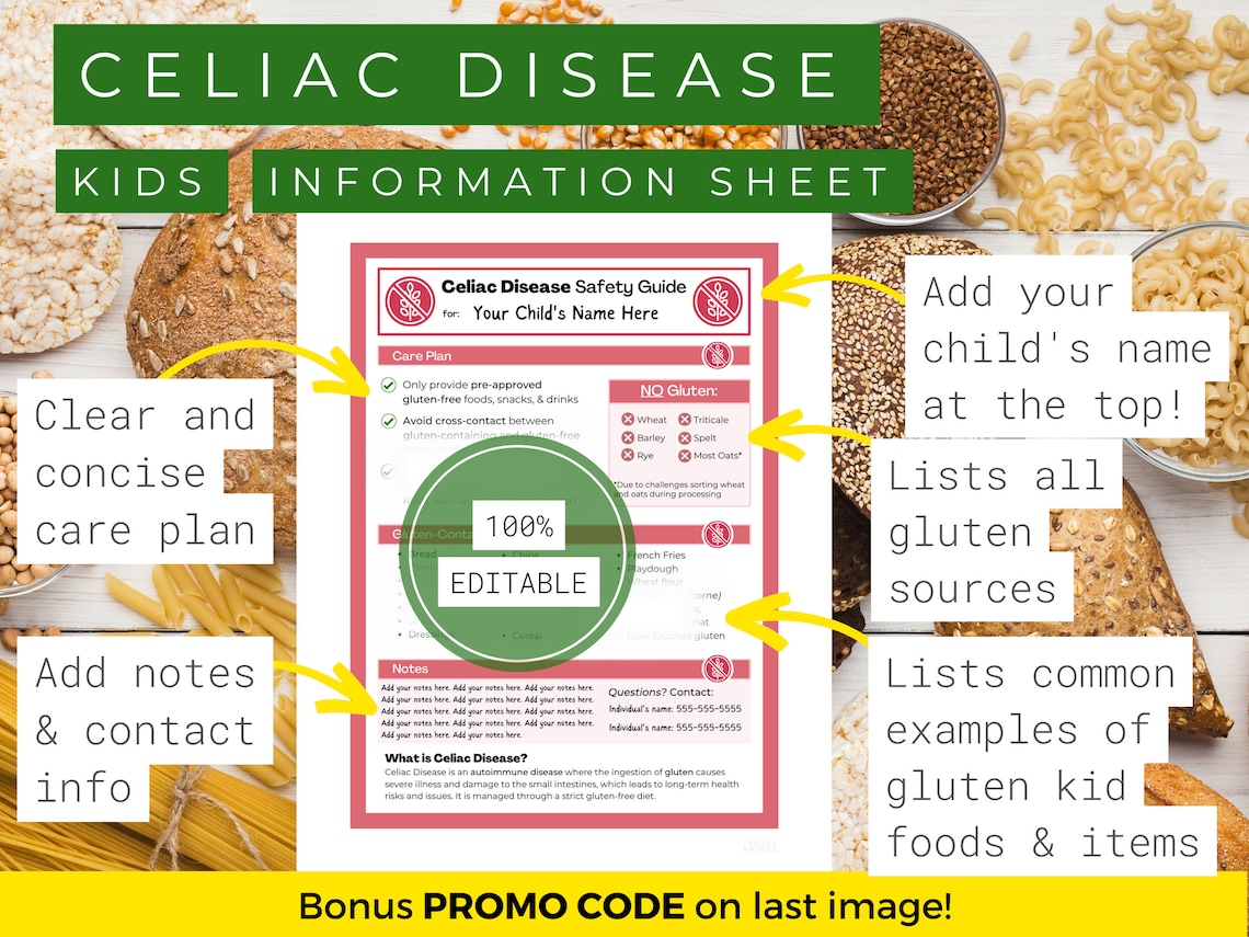 Celiac Disease Information Sheet for Kid, Gluten Free Kid, Gluten Free ...