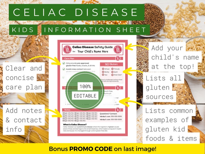 Celiac Disease Information Sheet for Kid, Gluten Free Kid, Gluten Free ...