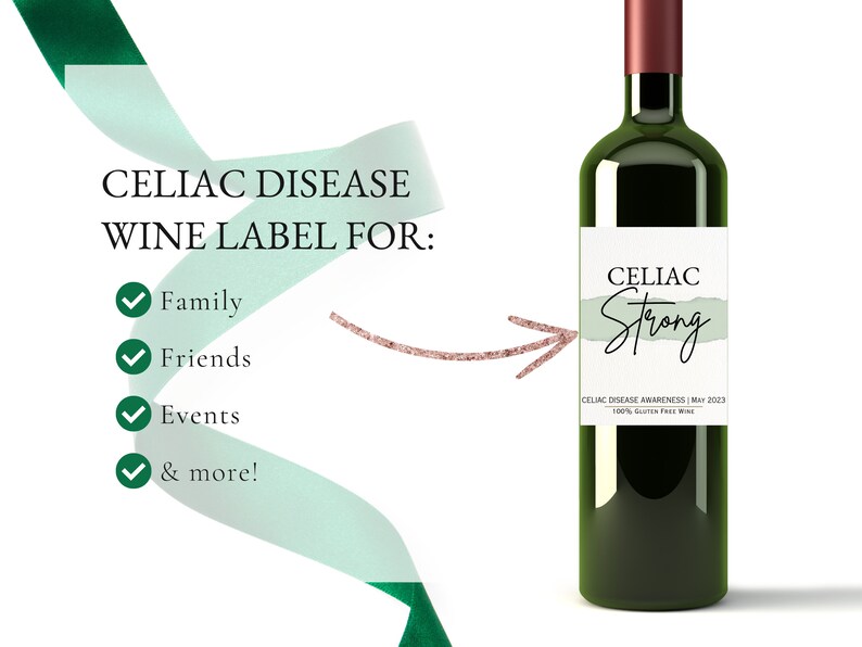Celiac Disease Awareness Month May 2023, Wine Bottle Label, 100% Gluten ...