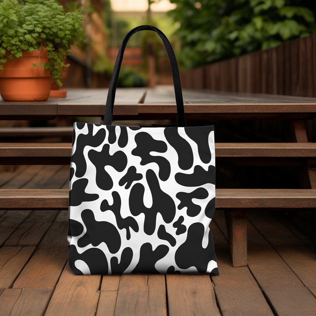 Black White Tote, Cow Print Bag, Pattern Tote Bag, Tote Bags, Cow ...