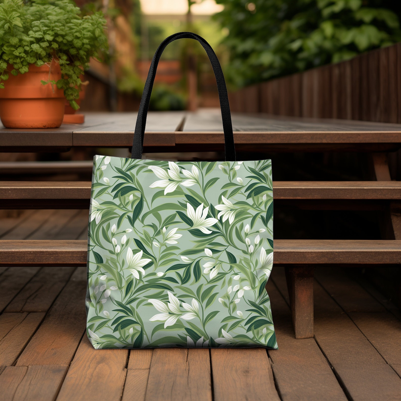 Flower Tote Bag, Sage Green, Sage Bag, Flower Bag, Trendy Tote Bag ...