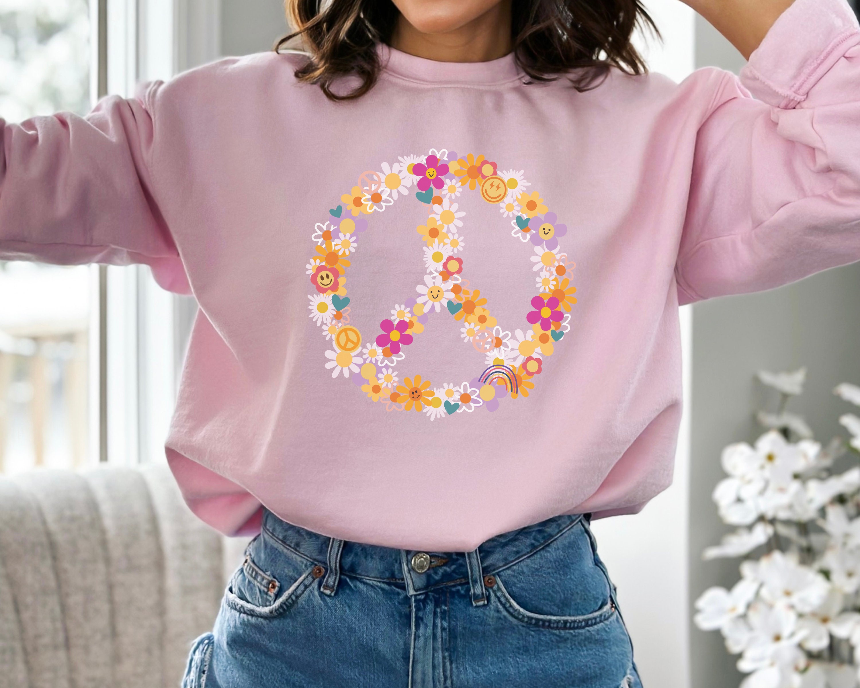 Peace Sign Sweatshirt, Love and Peace Shirt, Flower Hippie Shirt ...
