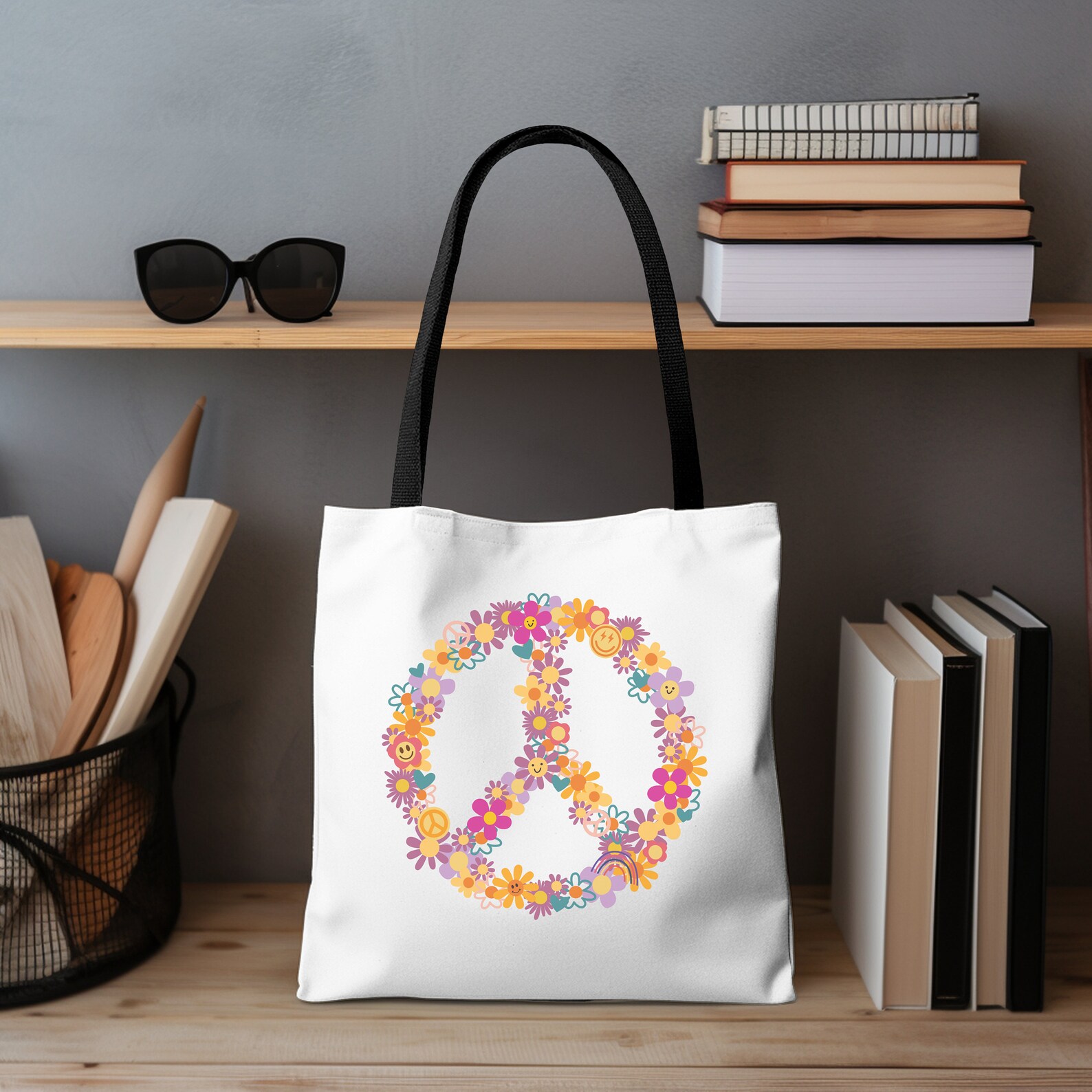 Peace Sign Bag, Love and Peace, Flower Hippie, Floral Peace Sign ...