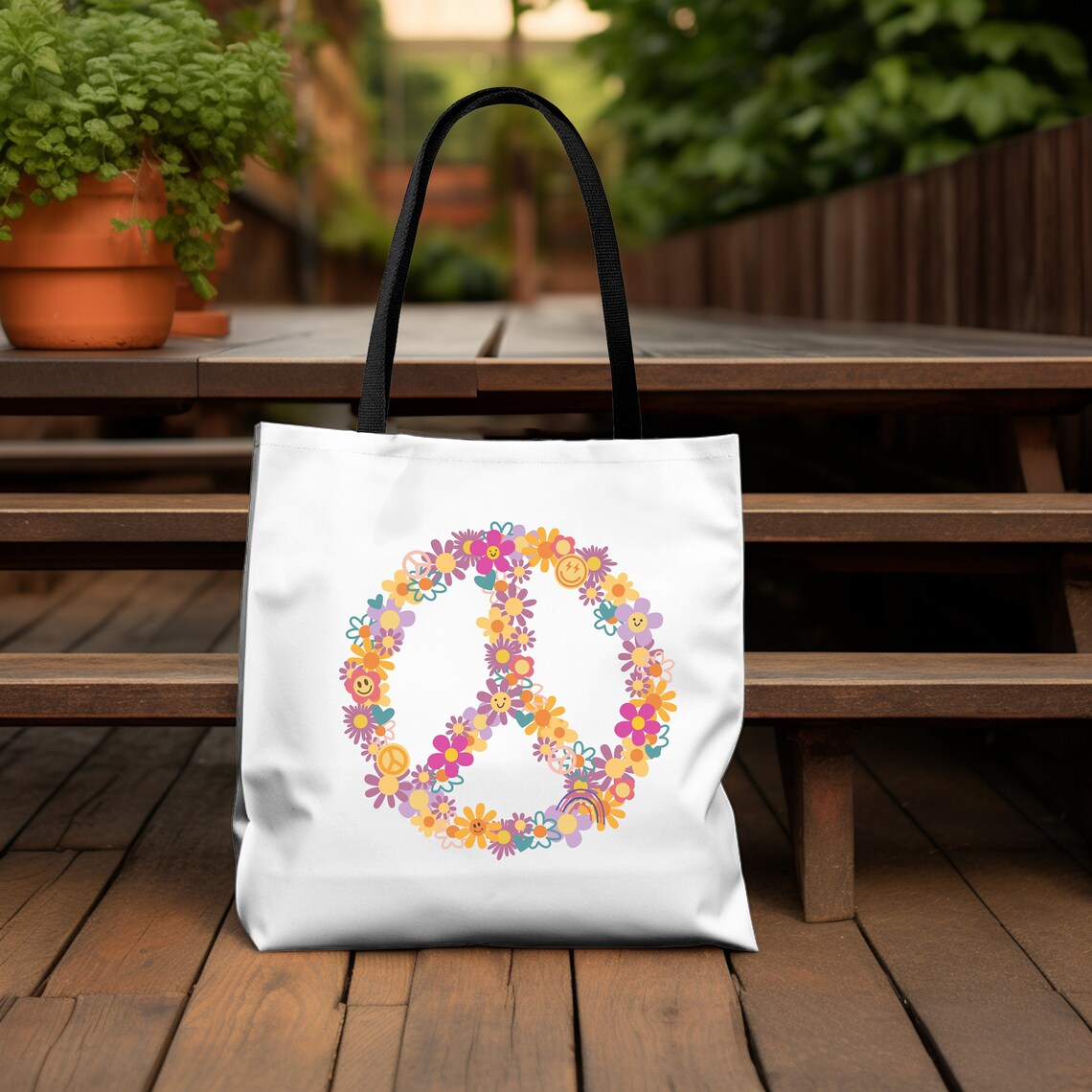 Peace Sign Bag, Love and Peace, Flower Hippie, Floral Peace Sign ...