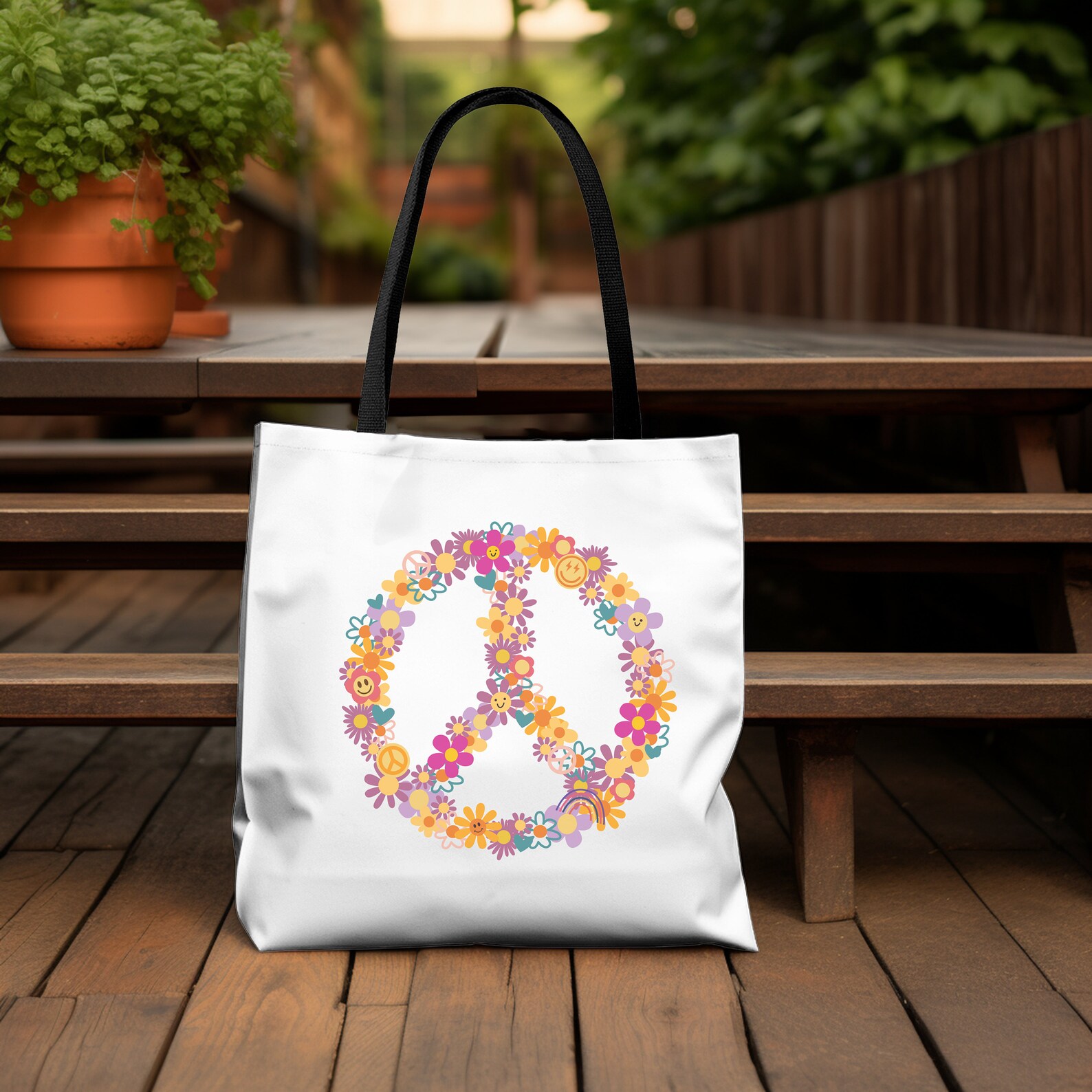 Peace Sign Bag, Love and Peace, Flower Hippie, Floral Peace Sign ...