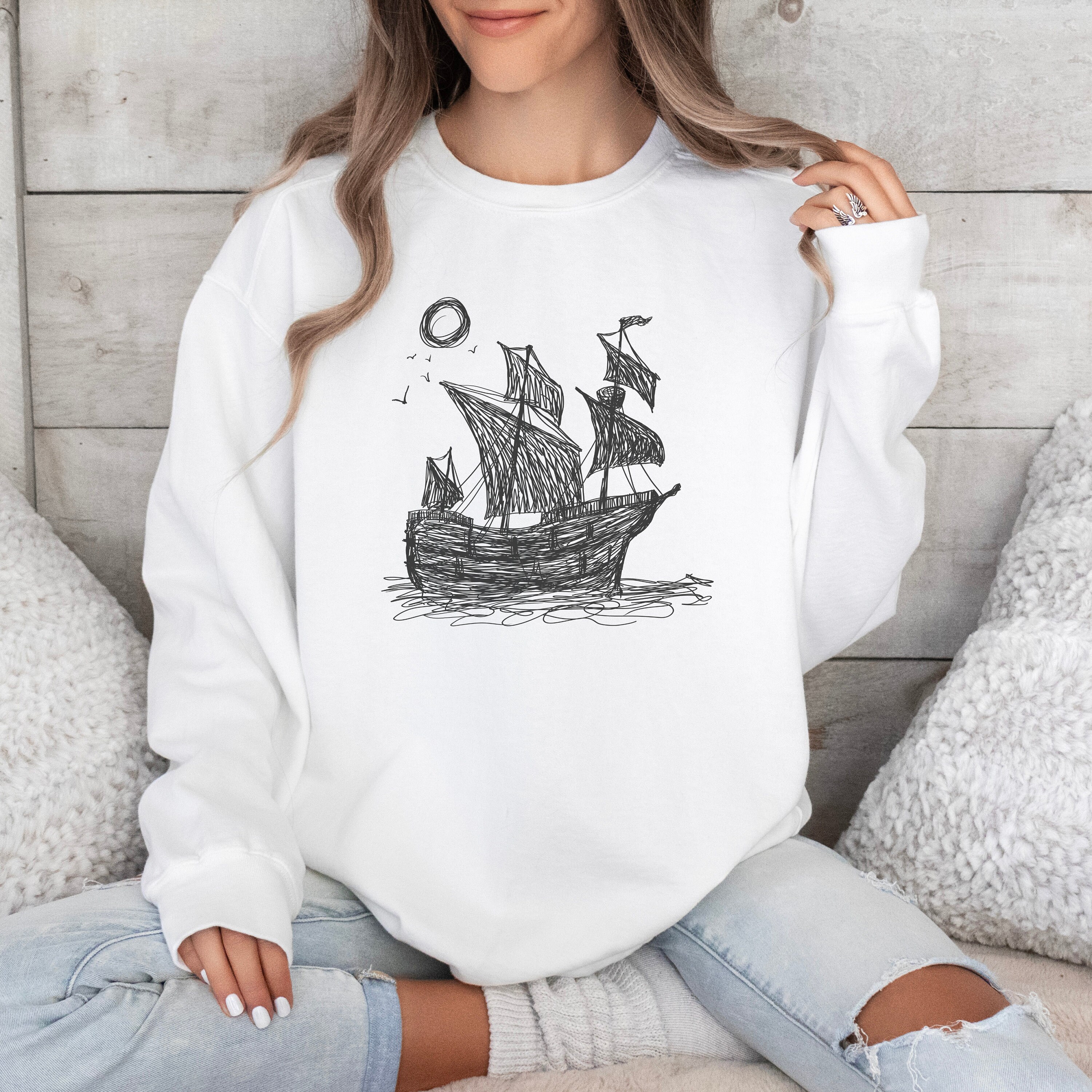 Vintage Ship Shirt, Pirate Ship Shirt, Sailing Ship, Scribble Art, Line Art Gift, Nautical Shirt ...