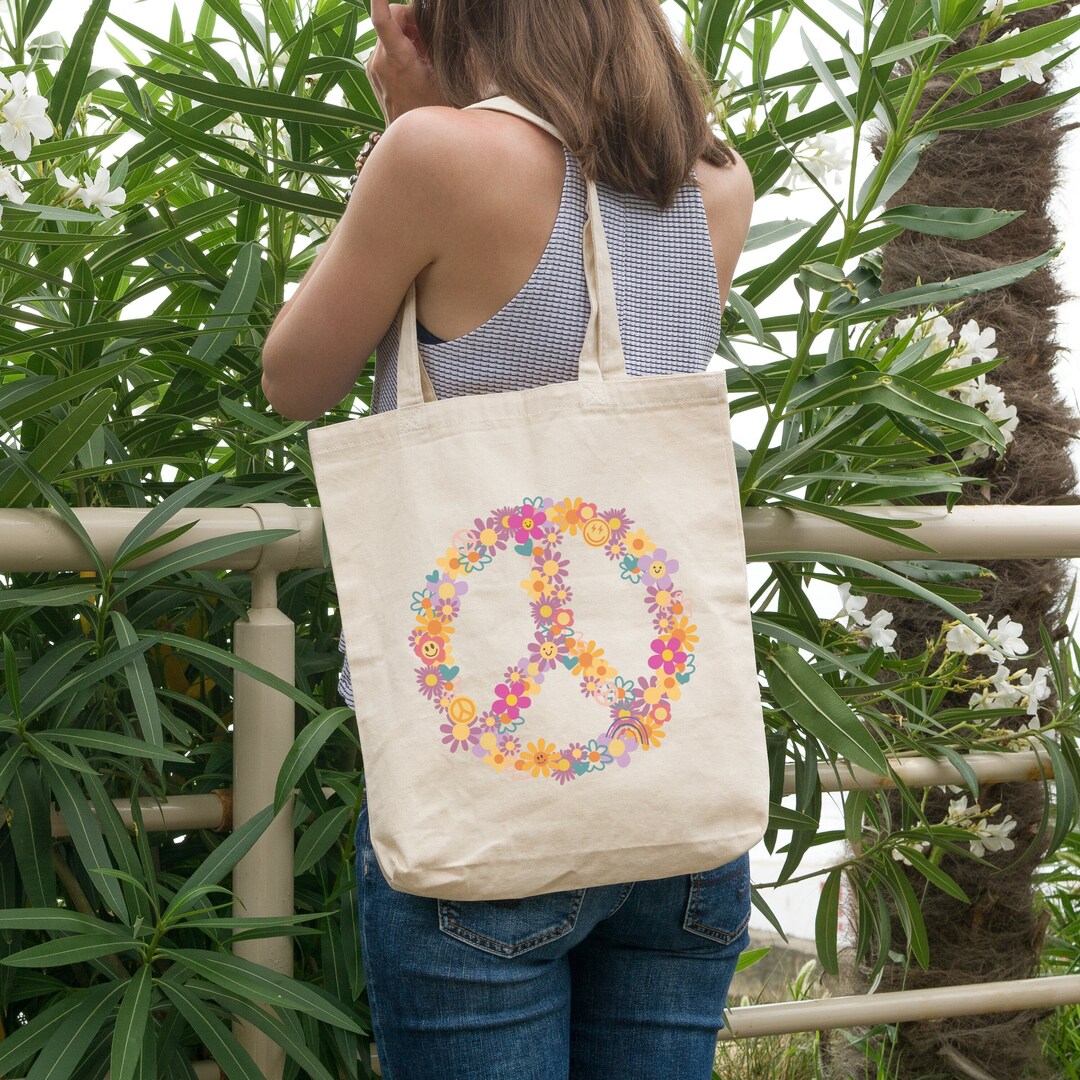 Peace Sign Bag, Love and Peace, Flower Hippie, Floral Peace Sign ...