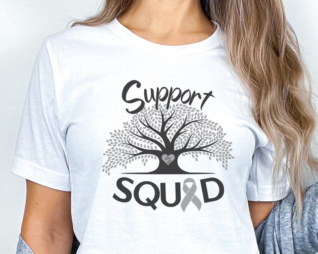 Brain Cancer Support Squad Shirt, Brain Cancer Awareness, Gray Ribbon T ...
