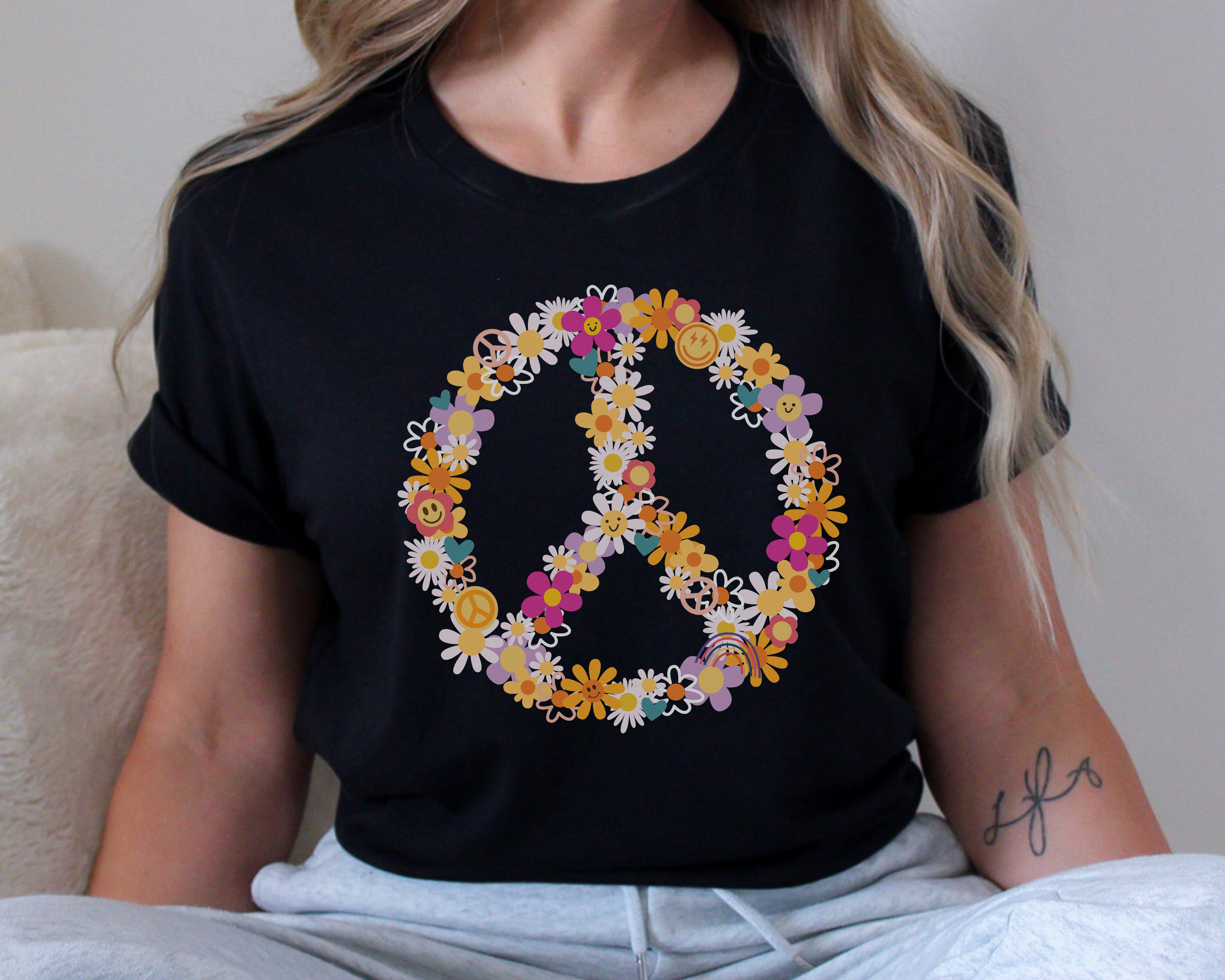 Peace Sign Shirt, Love and Peace Tshirt, Flower Hippie T-shirt, Floral ...