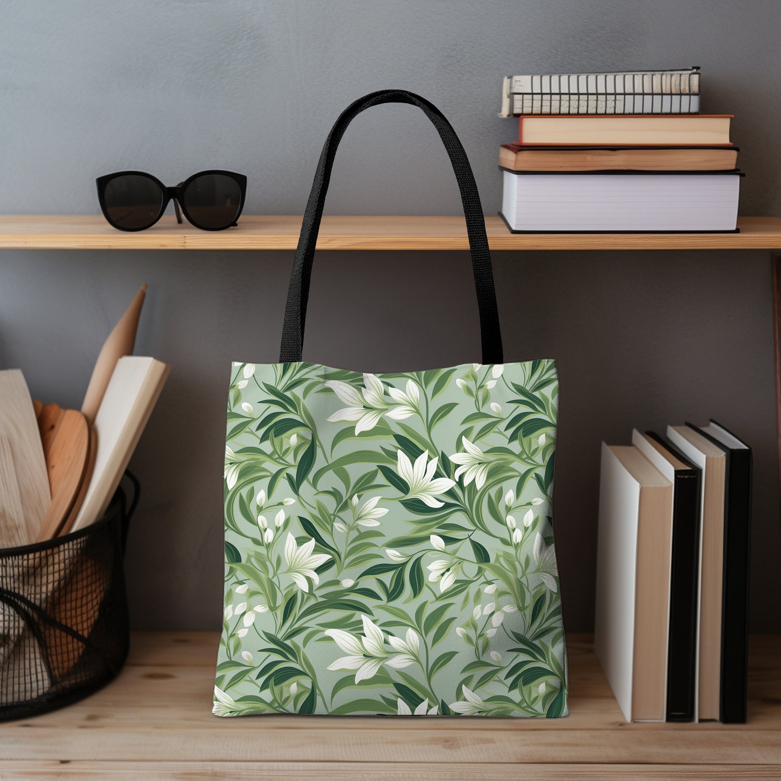 Flower Tote Bag, Sage Green, Sage Bag, Flower Bag, Trendy Tote Bag ...