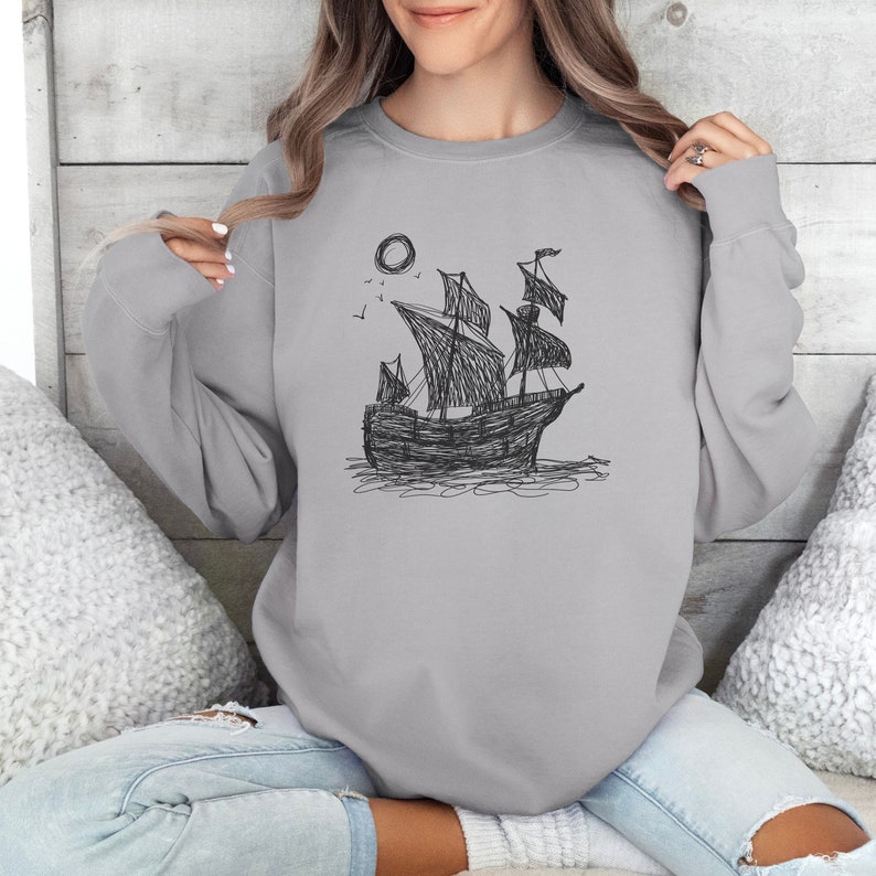 Vintage Ship Shirt, Pirate Ship Shirt, Sailing Ship, Scribble Art, Line ...
