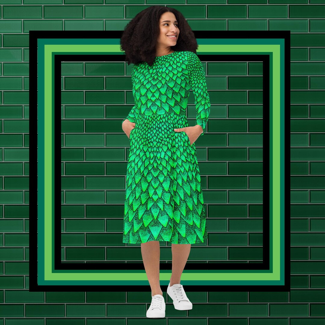 Green Dragon Scales Long Sleeve Midi Dress - Etsy