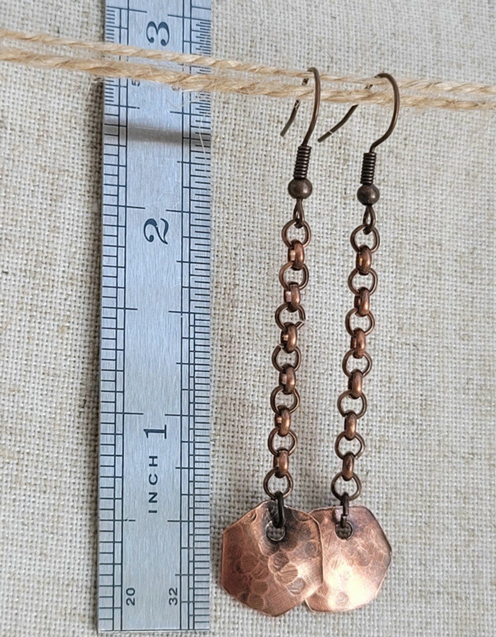 Copper Hexagon Earrings on Copper Chain Gift for Her Dainty - Etsy