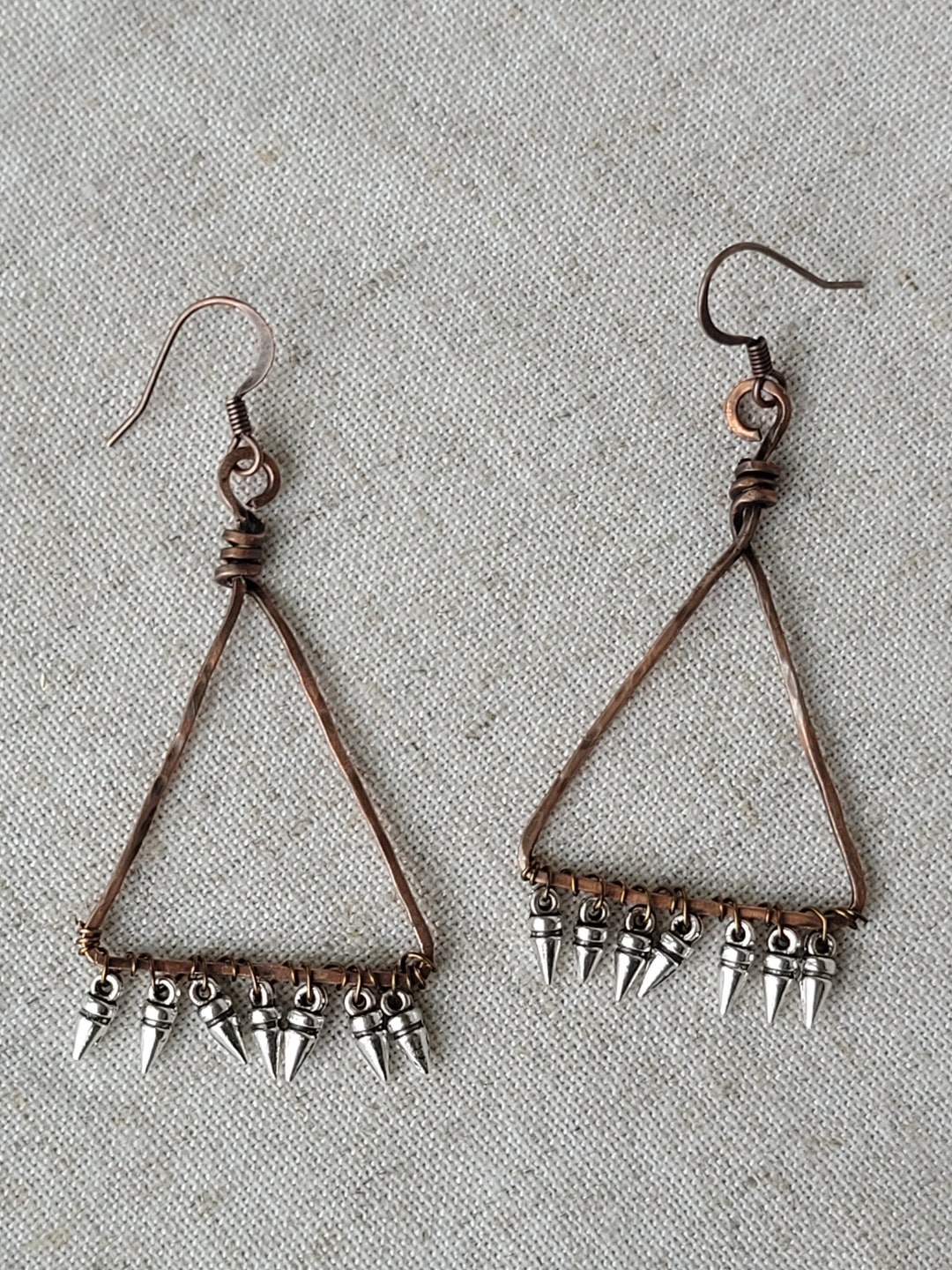 Copper Wire Triangle Hoop Earrings With Wire Wrapped Mini - Etsy