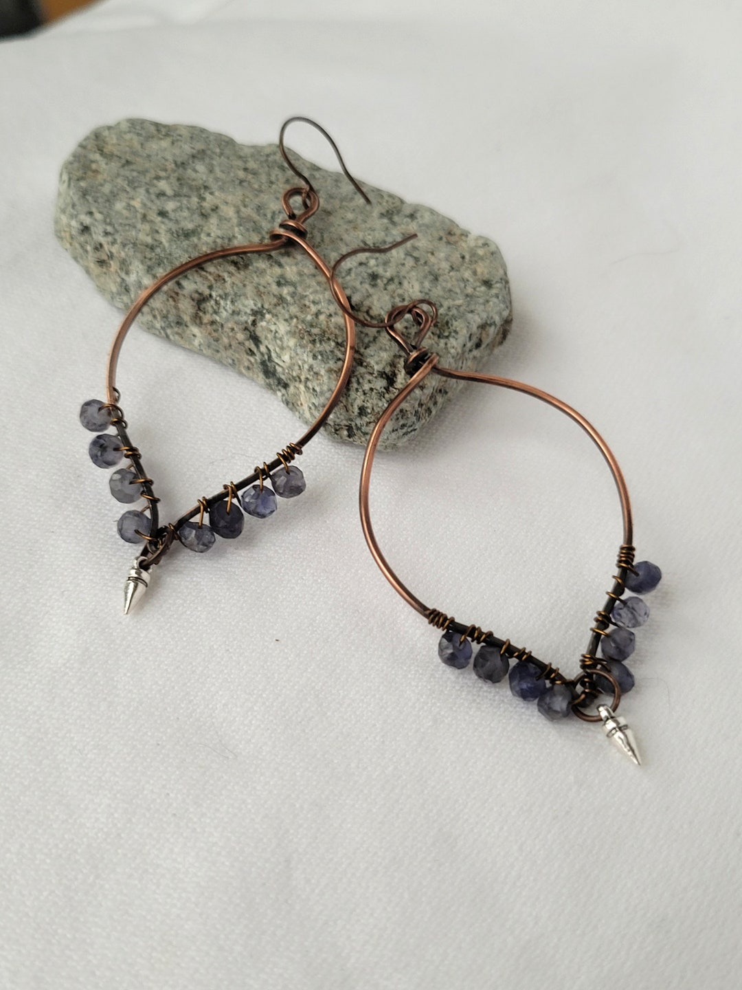 Petal Hoop Earrings Copper Wire Wrapped Iolite Gemstones Gift - Etsy