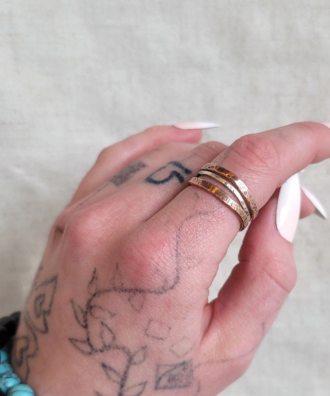 Stackable Silver and Copper Bands Hand Crafted Stacking Mixed Metal Rings Gift for Her Gift for ...