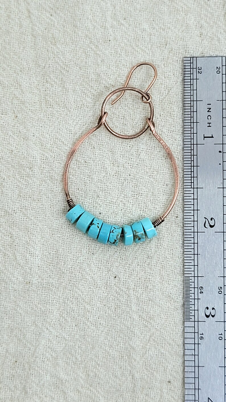 Handmade 2 Copper Hoops With Light Blue Jasper Heishi Beads. Beautiful ...