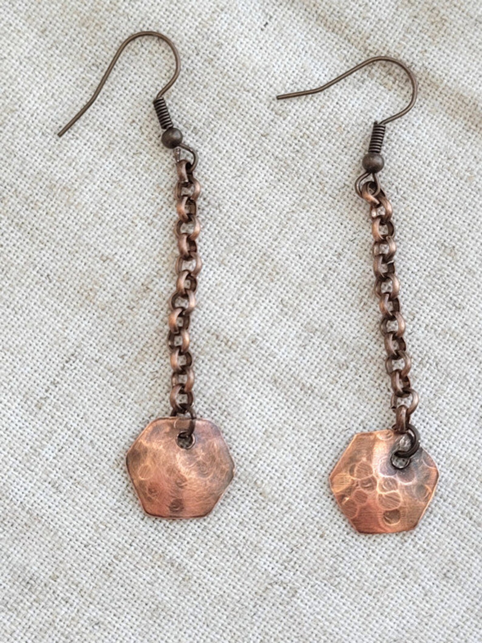 Copper Hexagon Earrings on Copper Chain Gift for Her Dainty - Etsy