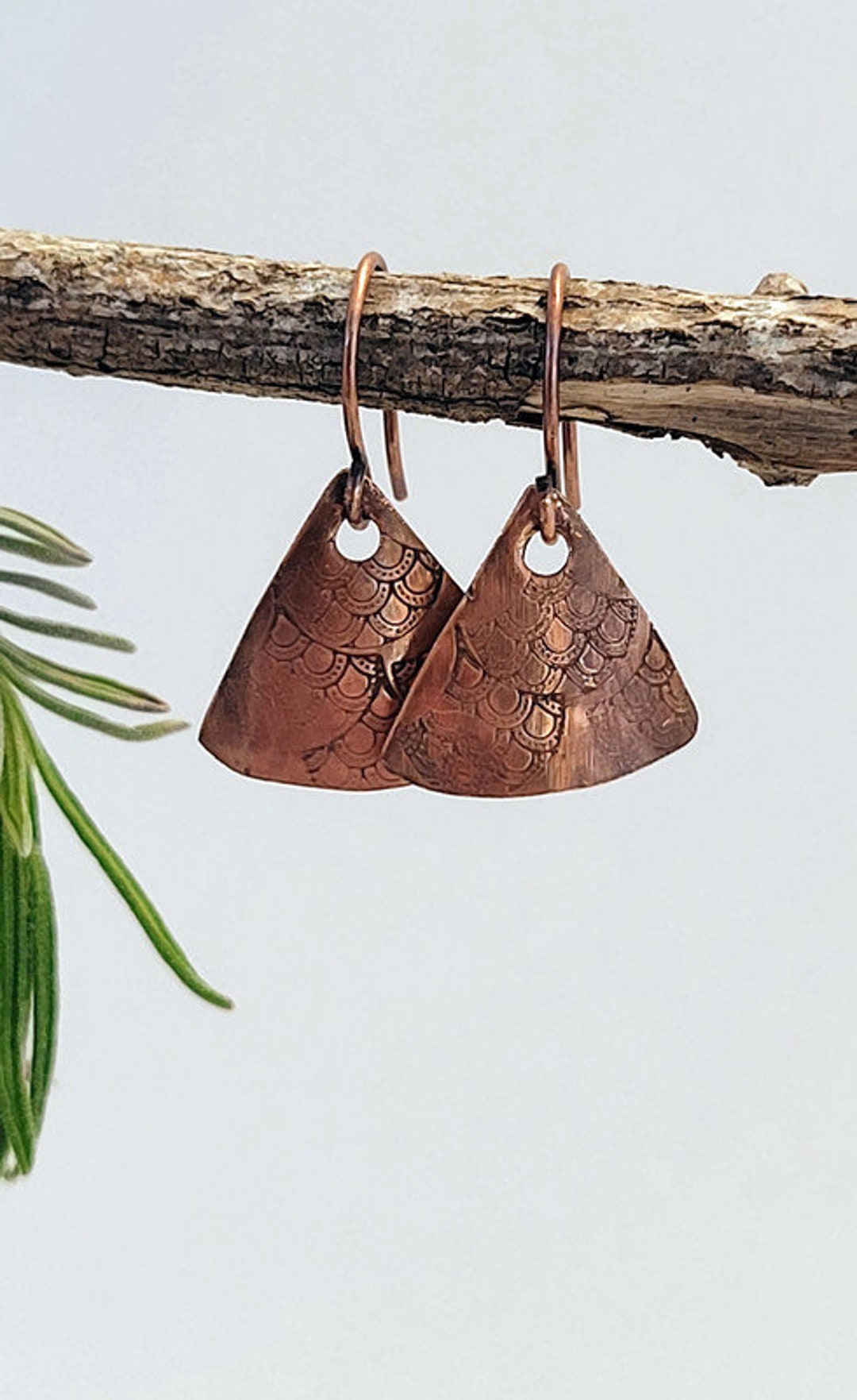 Dainty Copper Metal Earrings With Fan Art Deco Pattern, Lightweight and ...