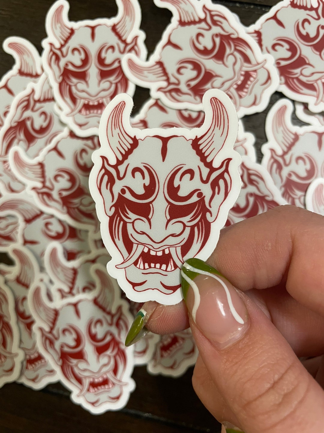 Oni Mask Sticker, Scary, Japanese, Goth, Emo, Waterproof, Weatherproof ...