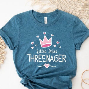 Little Miss Threenager Shirt, 3rd Birthday Girl Party Shirts, Three Year Old Birthday Toddler T ...