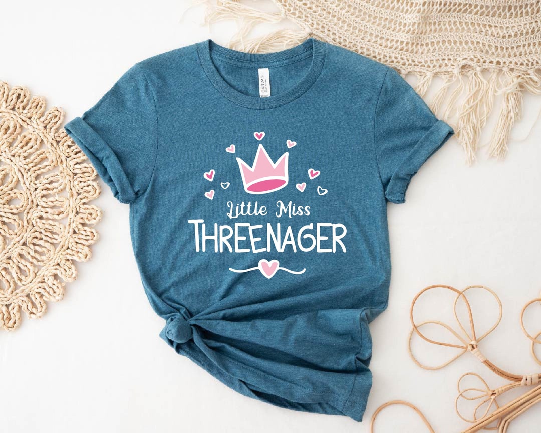 Little Miss Threenager Shirt, 3rd Birthday Girl Party Shirts, Three Year Old Birthday Toddler T ...