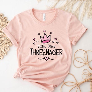 Little Miss Threenager Shirt, 3rd Birthday Girl Party Shirts, Three Year Old Birthday Toddler T ...