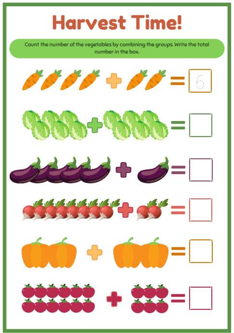 Harvest Addition Worksheet ( Number to 20) - Etsy