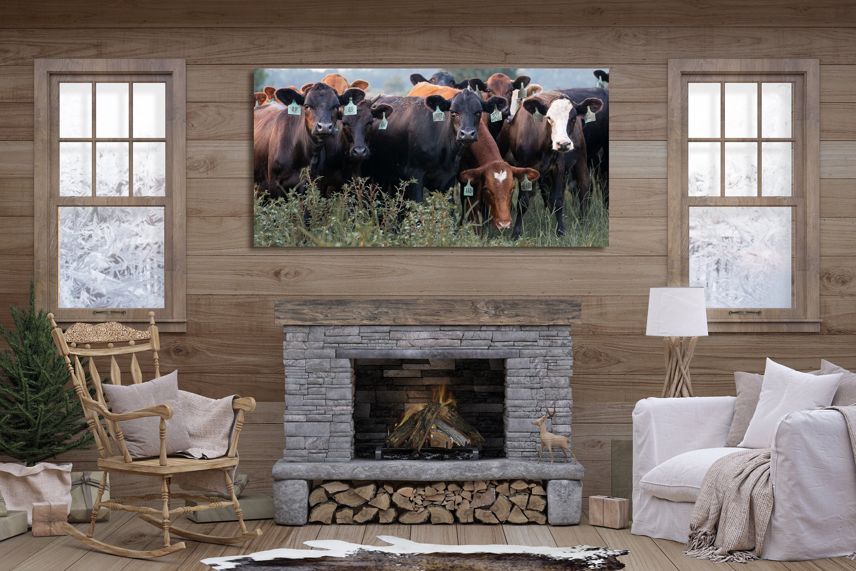 Cattle Farm With Curious Cows in the Country, Cow Canvas Print Wall Decor, Cow Wall Art, Country ...