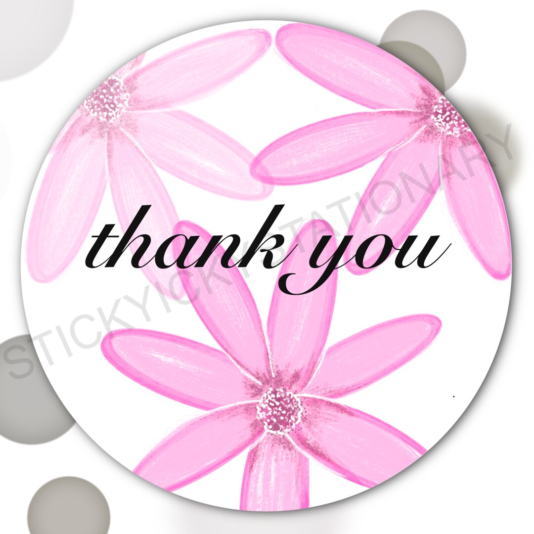 Pink Flower Thank You Stickers, Round Packaging Labels, Birthday Thank ...