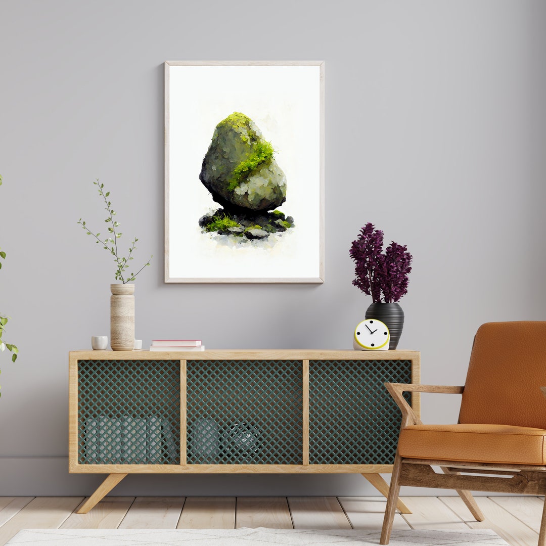 Mossy Boulder Oil Painting Wall Art, Home Decor, Office Decor, Bedroom ...