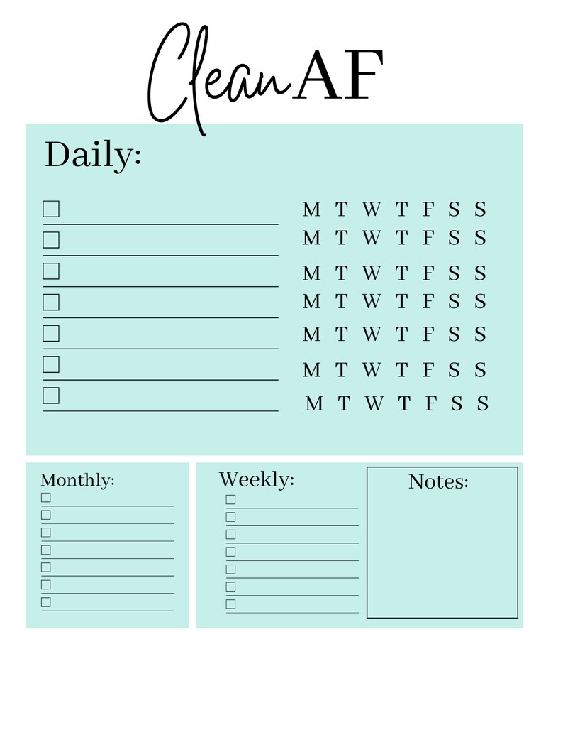 Clean AF Chore Checklist, Template for Chores, Funny Chore Template ...