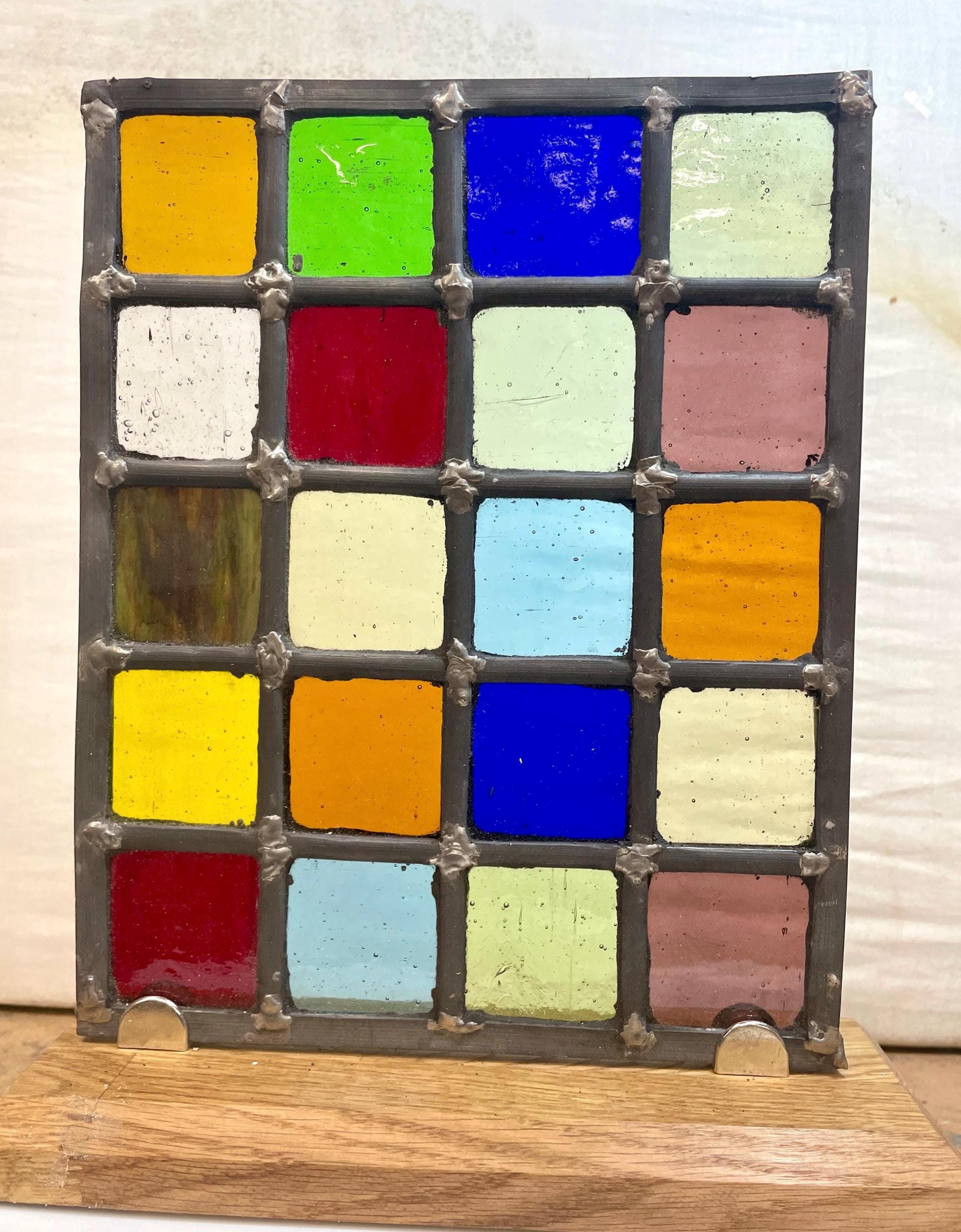 Stained Glass Leaded Panel on Oak Stand Multi Coloured Glass. - Etsy UK
