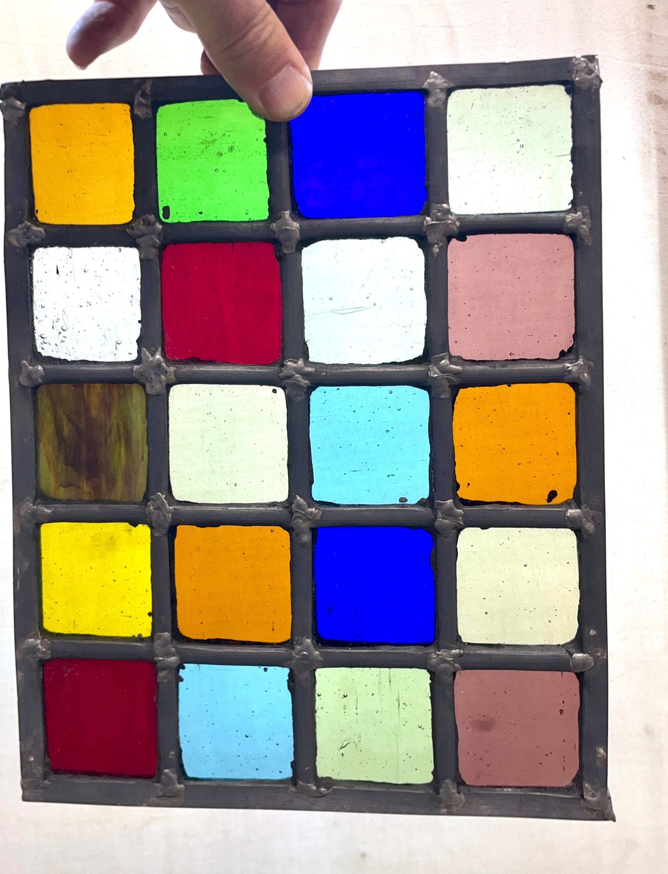 Stained Glass Leaded Panel on Oak Stand Multi Coloured Glass. - Etsy UK