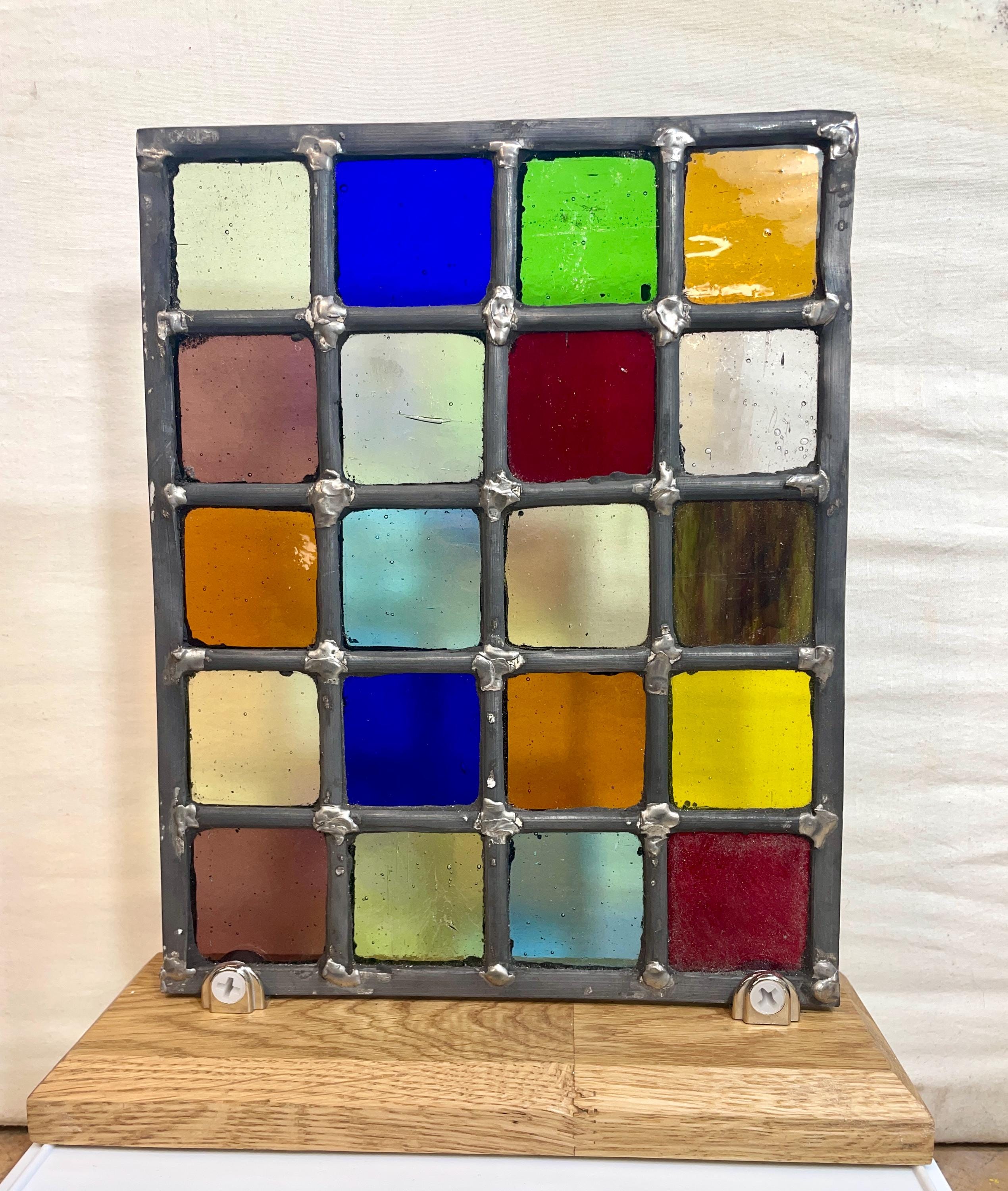 Stained Glass Leaded Panel on Oak Stand Multi Coloured Glass. - Etsy UK