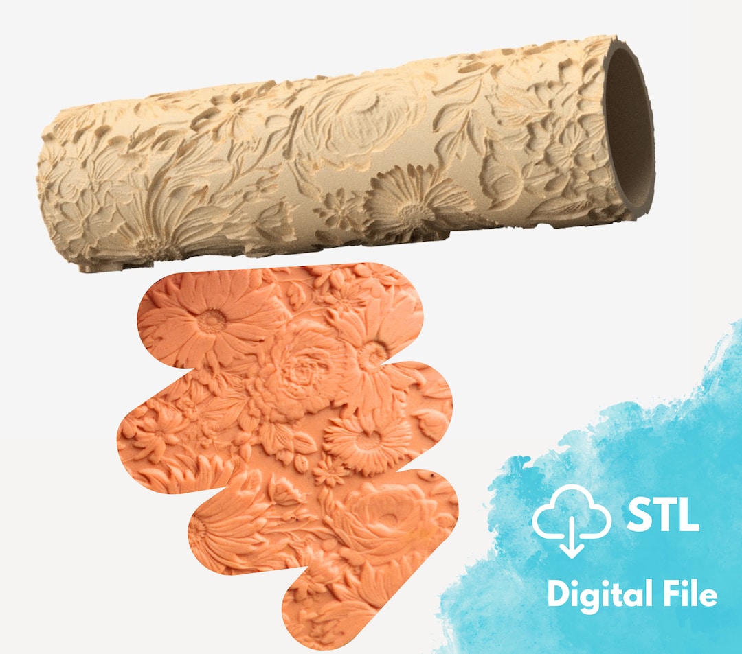 Digital STL File Flowerstexture Roller for Polymer Clay, Diy Earrings ...