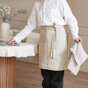 Linen Half Apron With Pockets, Half Apron for Women. Linen Wrap Apron ...