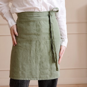 Linen Half Apron With Pockets, Half Apron for Women. Linen Wrap Apron ...