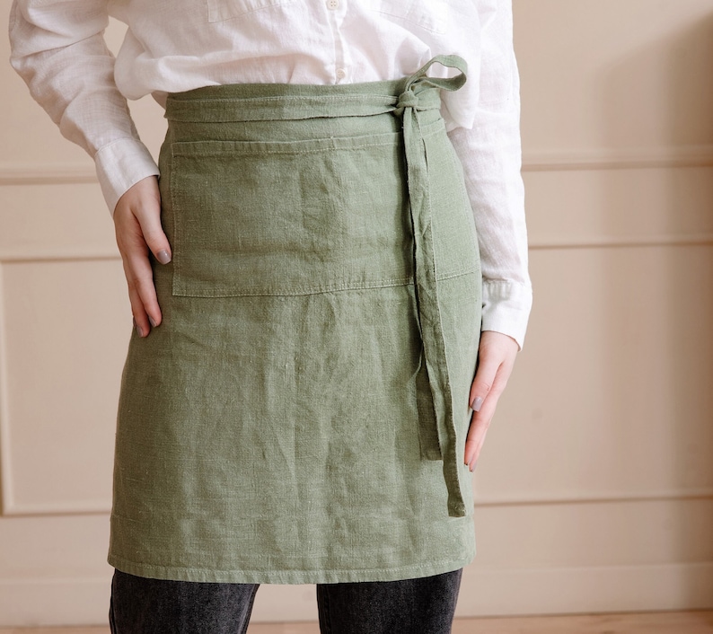 Linen Half Apron With Pockets, Half Apron for Women. Linen Wrap Apron ...