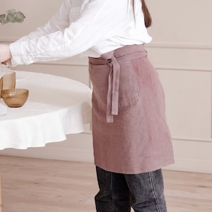 Linen Half Apron With Pockets, Half Apron for Women. Linen Wrap Apron ...