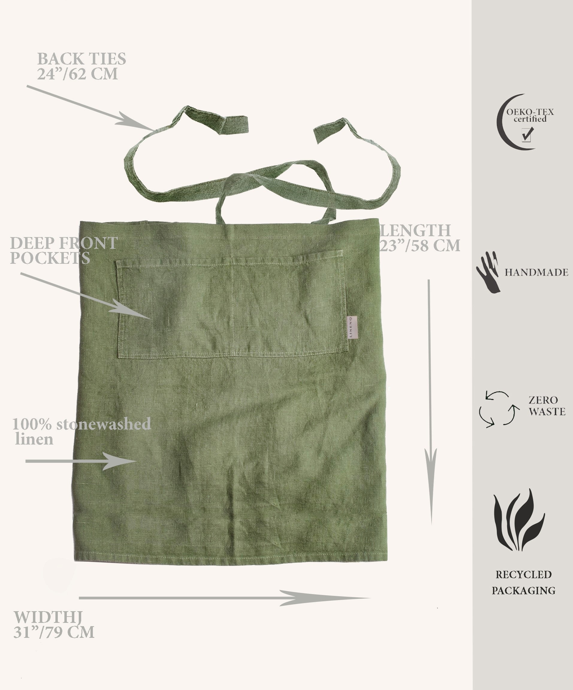 Linen Half Apron With Pockets, Half Apron for Women. Linen Wrap Apron ...