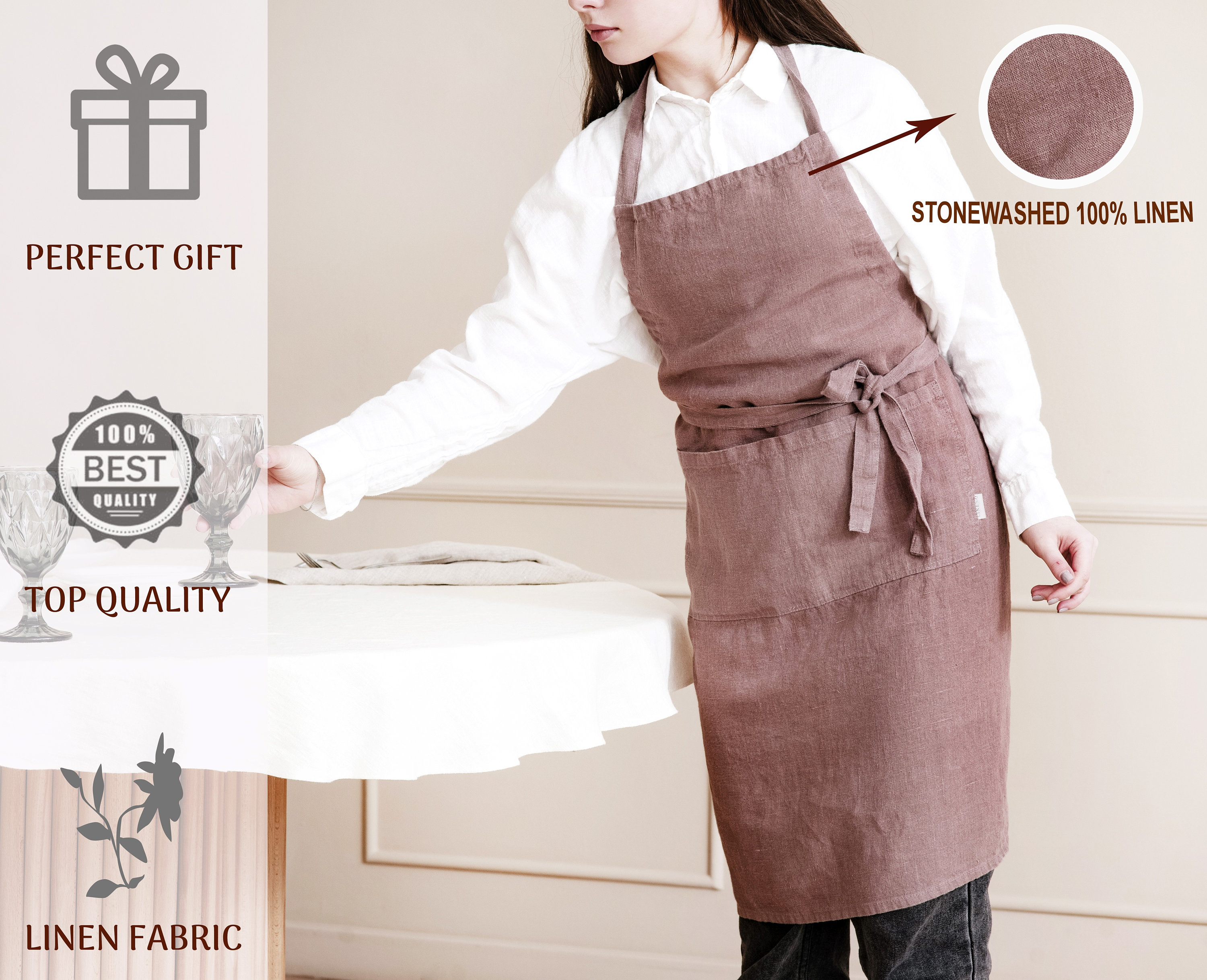 Adjustable Apron Linen Classic Apron, Linen Apron for Women and Men ...