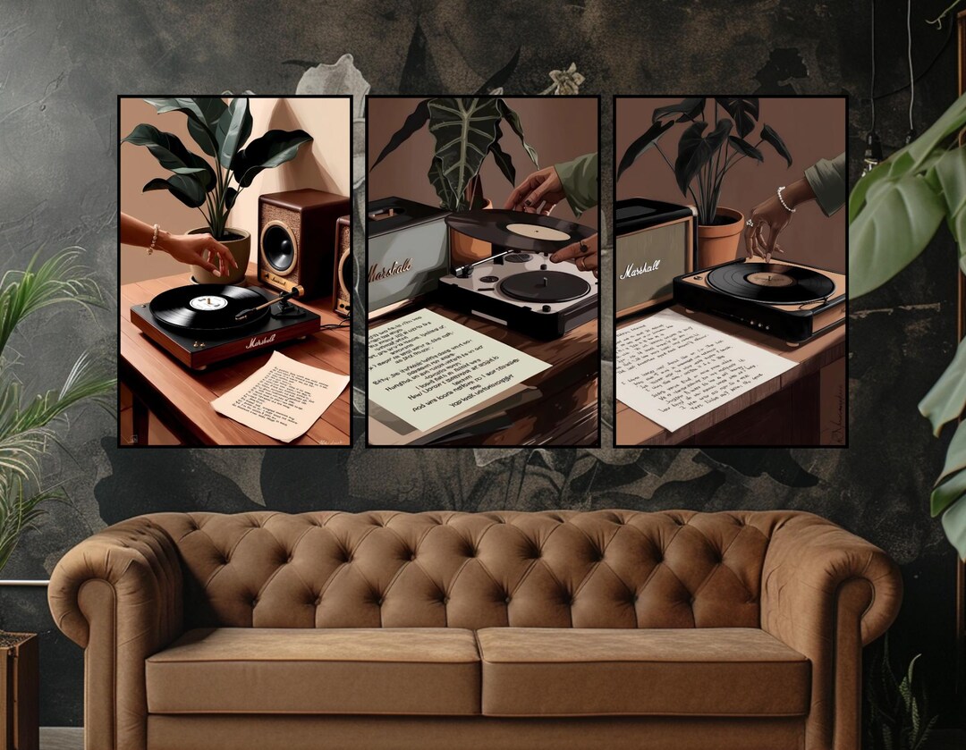 Set of 3 Retro Vinyl Record Posters | Vintage Turntable Wall Art | Boho ...