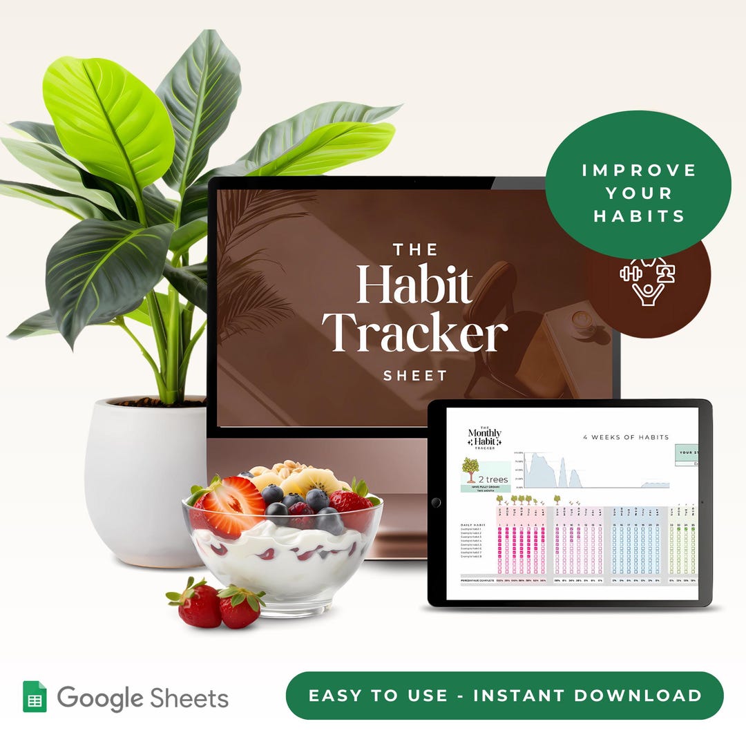 Habit Tracker Spreadsheet: Weekly, Monthly Routine Planner (google ...