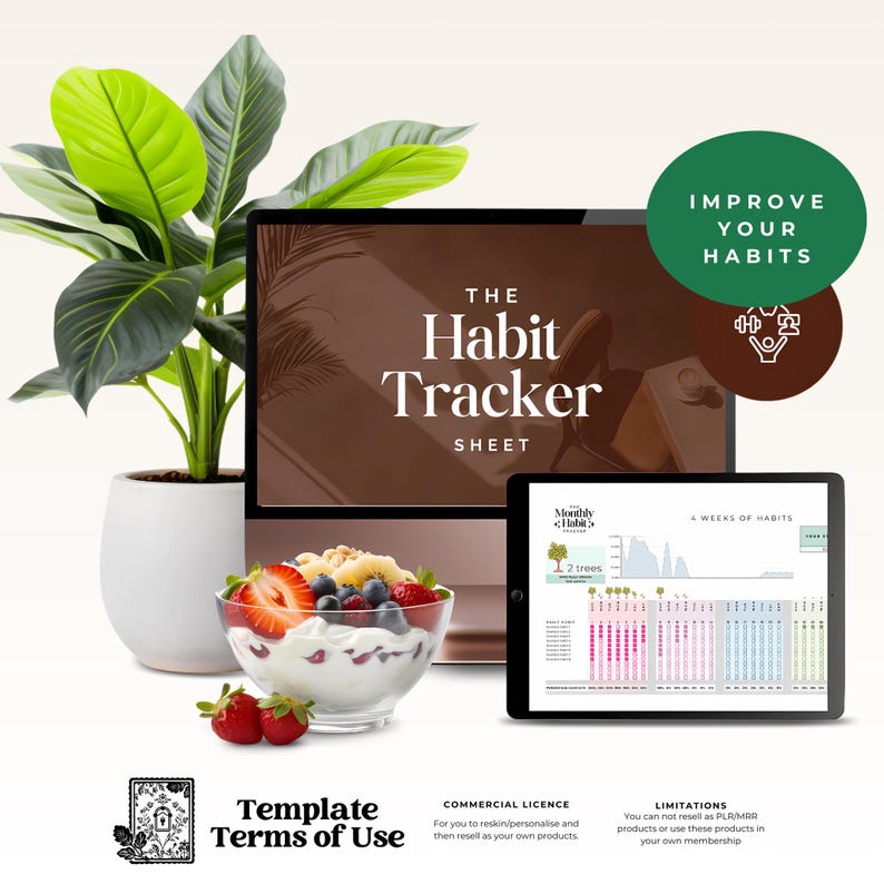 Daily Habit Tracker Spreadsheet Weekly Habit Planner Monthly Habit ...