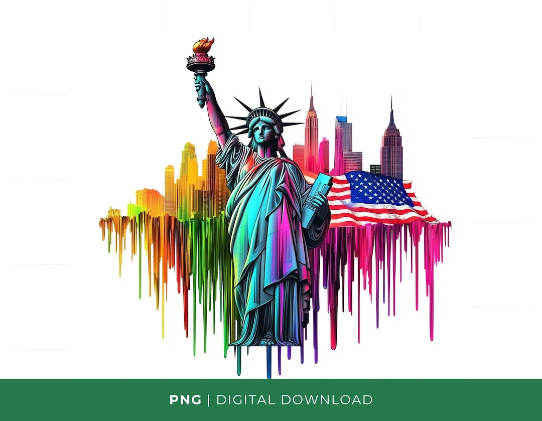 Statue of Liberty Print: Rainbow NYC Skyline Drip Art (digital Download ...