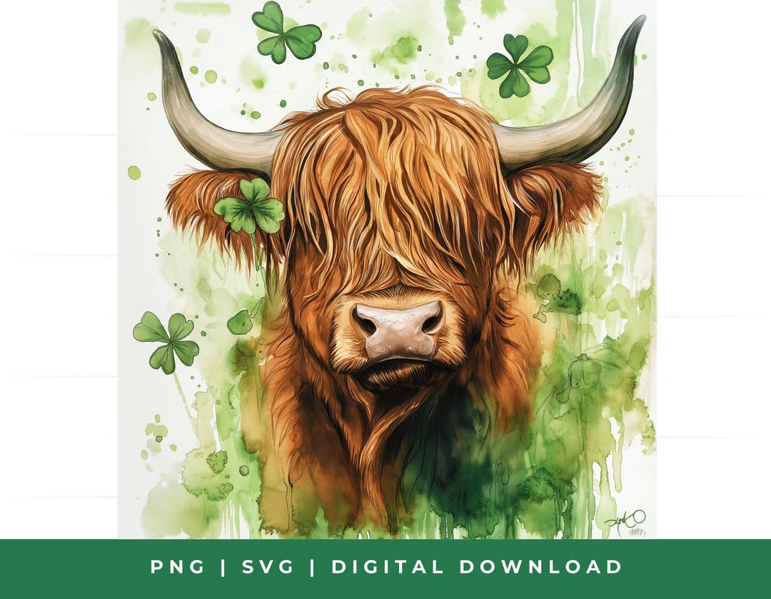 Watercolor St Patricks Highland Cows Clipart, Irish Clipart, Highland ...